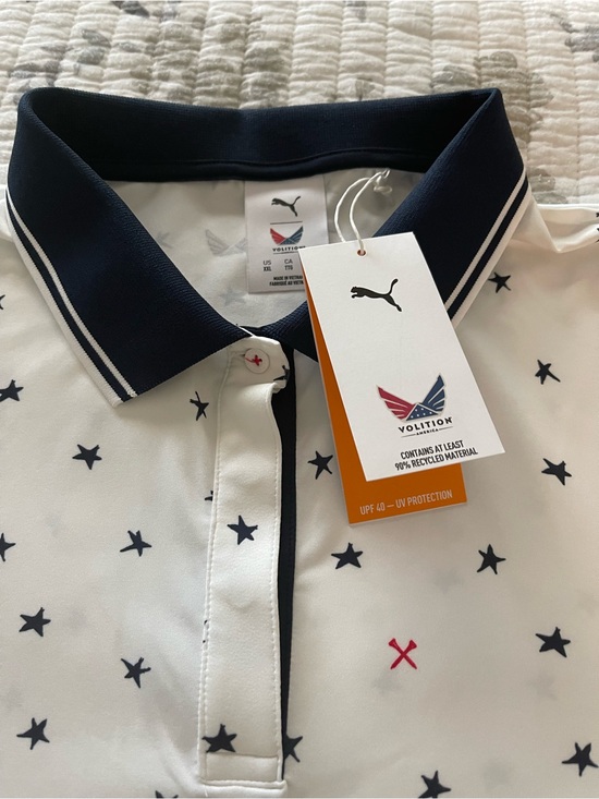 Puma | Shirts | Puma White Polo With Navy Star Print And Navy Collar ...